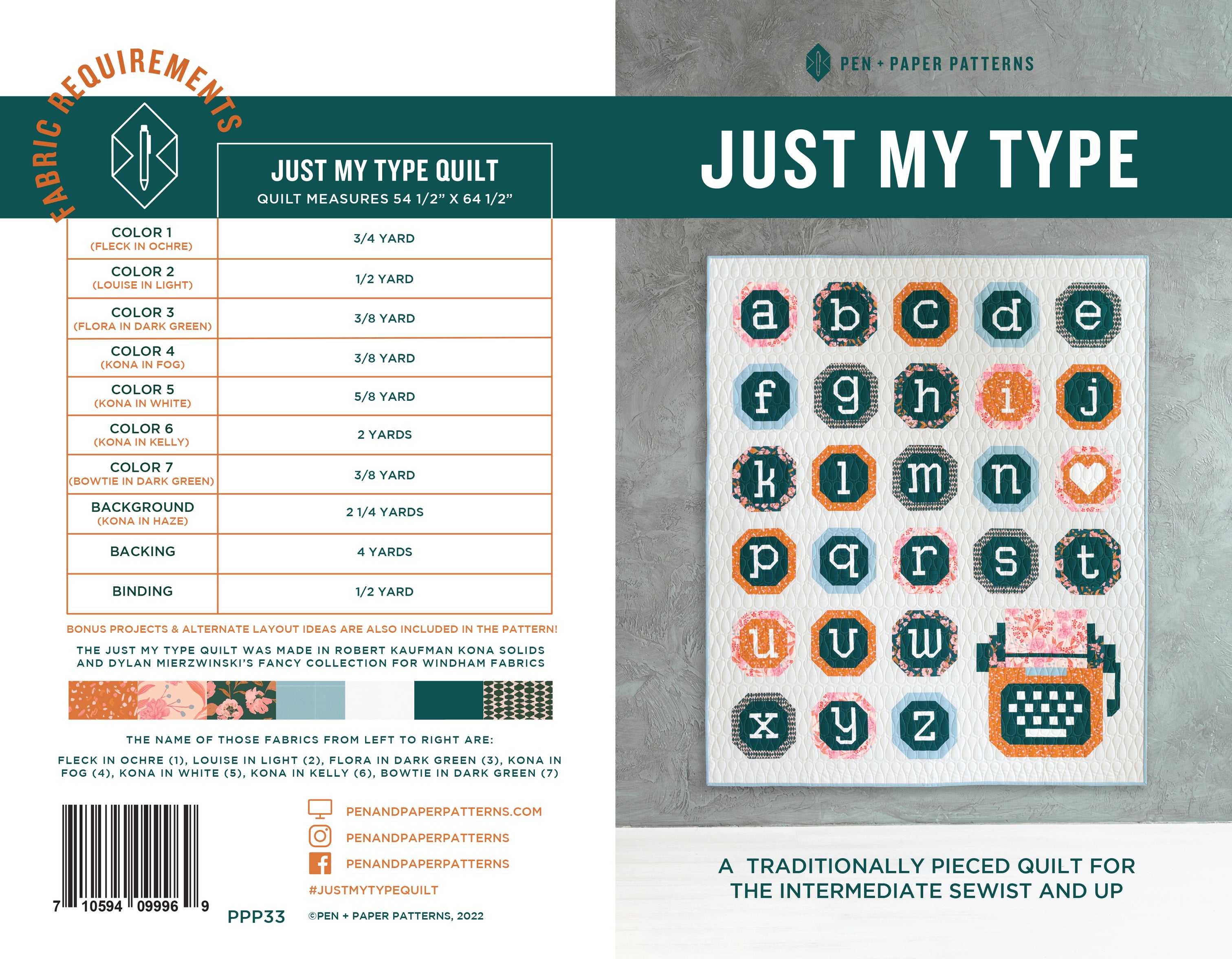 PDF Just My Type Quilt Pattern – Pen and Paper Patterns