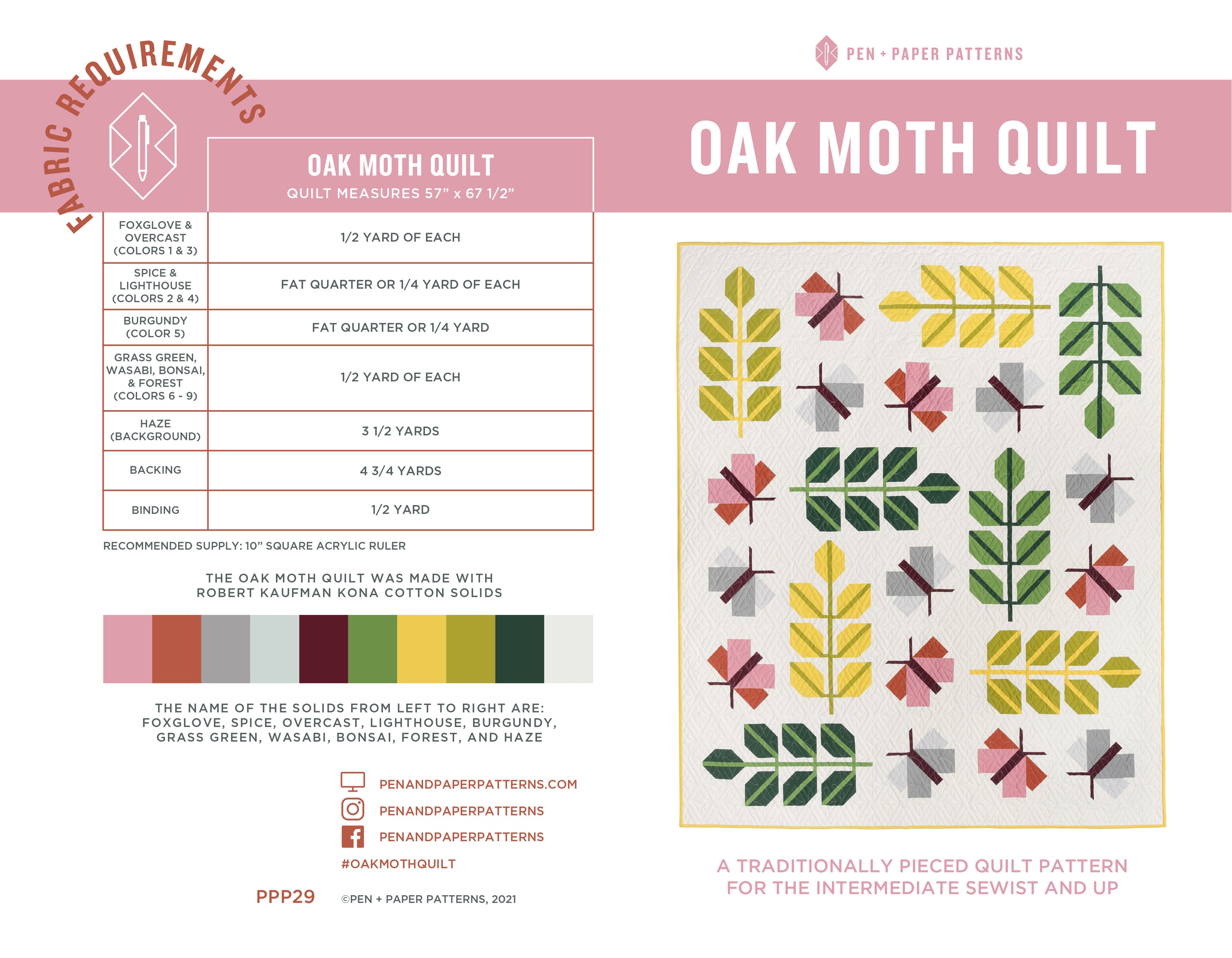 PDF Oak Moth Quilt Pattern – Pen and Paper Patterns