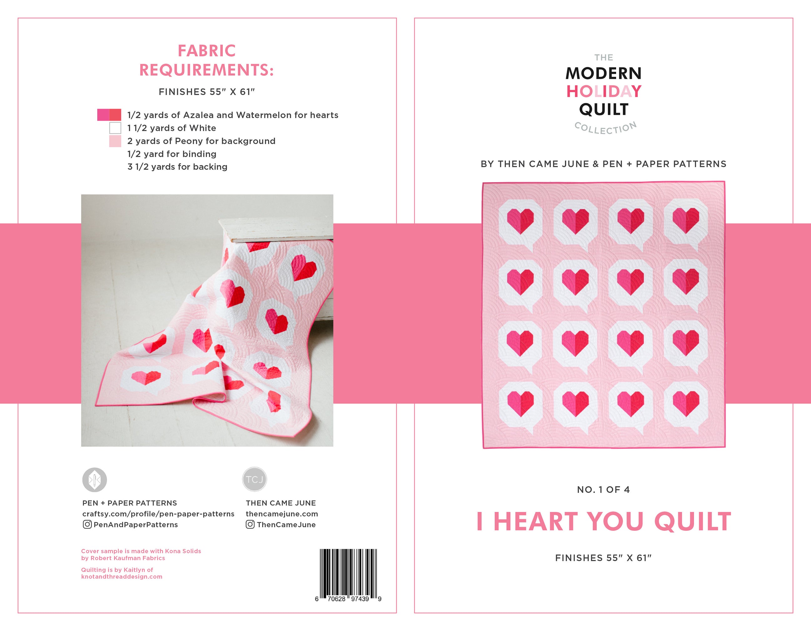 PDF I Heart You Quilt Pattern – Pen and Paper Patterns