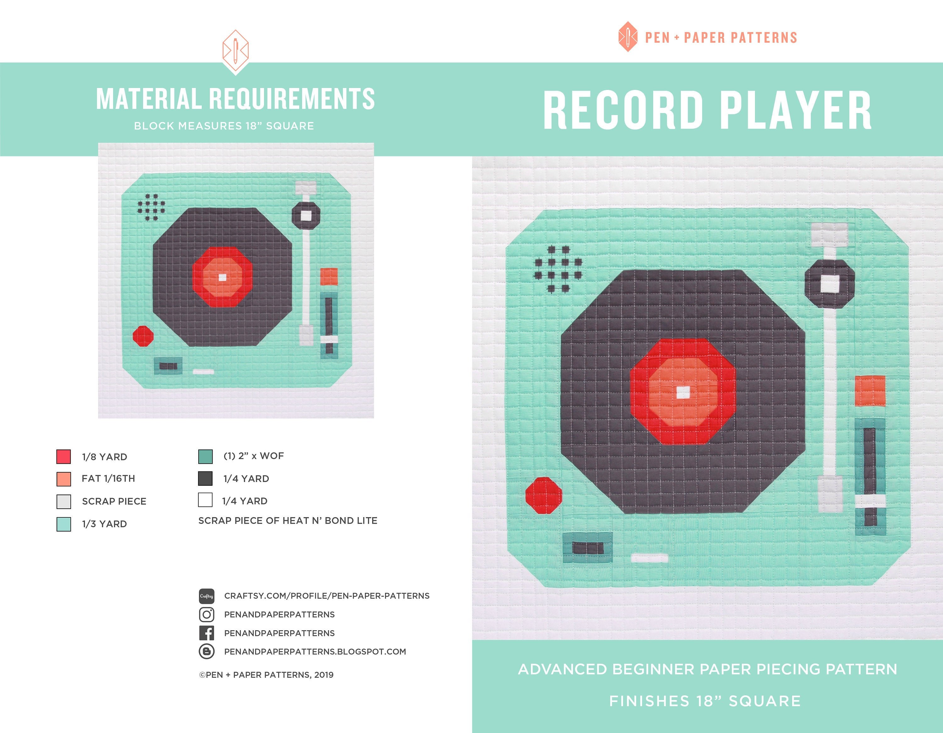PDF Record Player Block Pattern – Pen and Paper Patterns